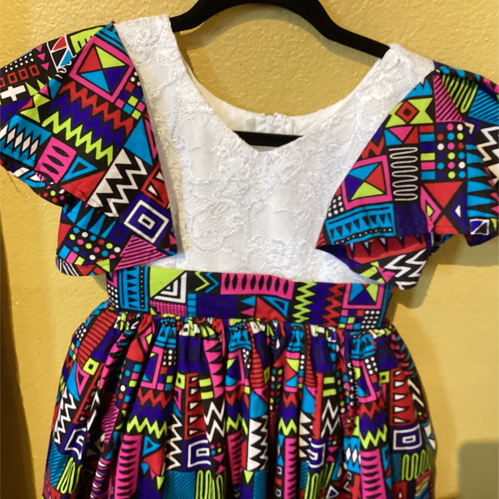African Print Kids Dress – white lace – African Crafts House